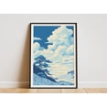 Blue Japanese Landscape Ukiyoe Woodcut Serene Pine Tree Calm Clouds ...