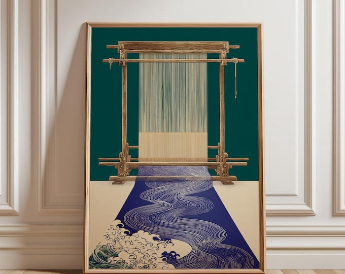 Blue Japanese Loom Textile Weaving Indigo Line Wall Art Print, Unframed ...