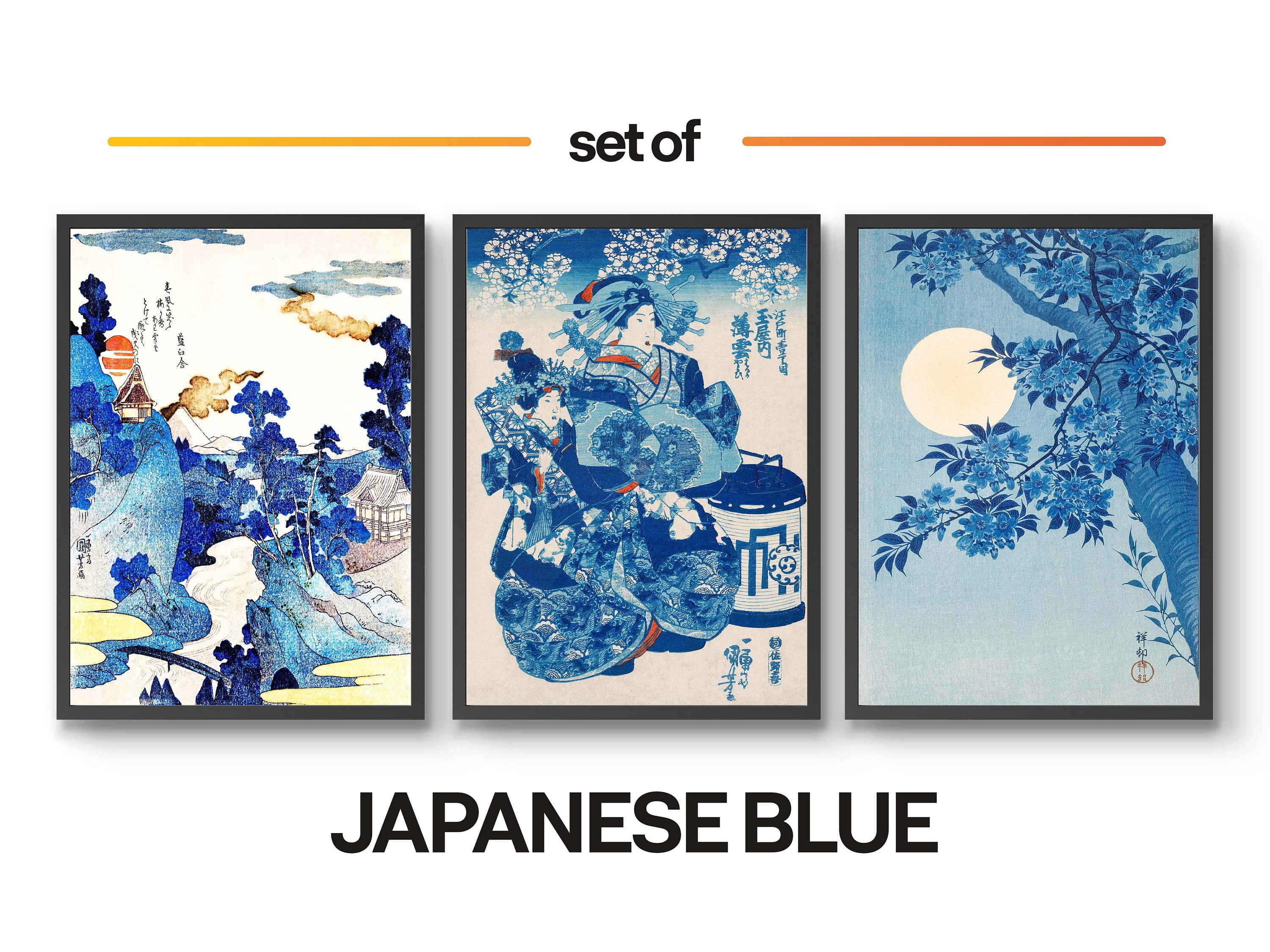 Blue Japanese Prints Japanese Geisha Poster Wall Art Japan Asia ...