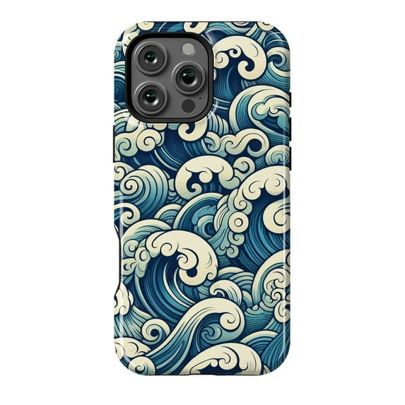 Blue Japanese Waves Art Print Phone Case for iPhone 17 16 15 14 13 12 ...