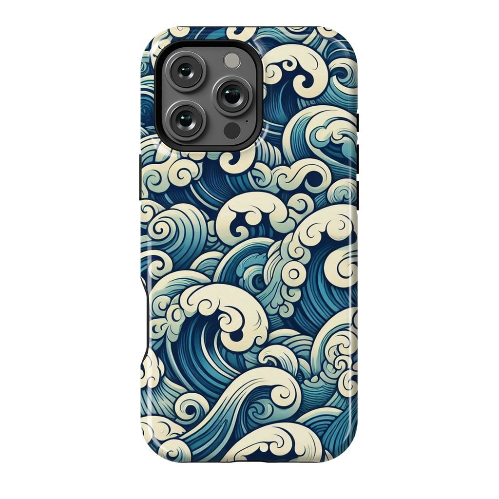 Blue Japanese Waves Print For iPhone 11 to 17 Pro Max Compatible Phone ...