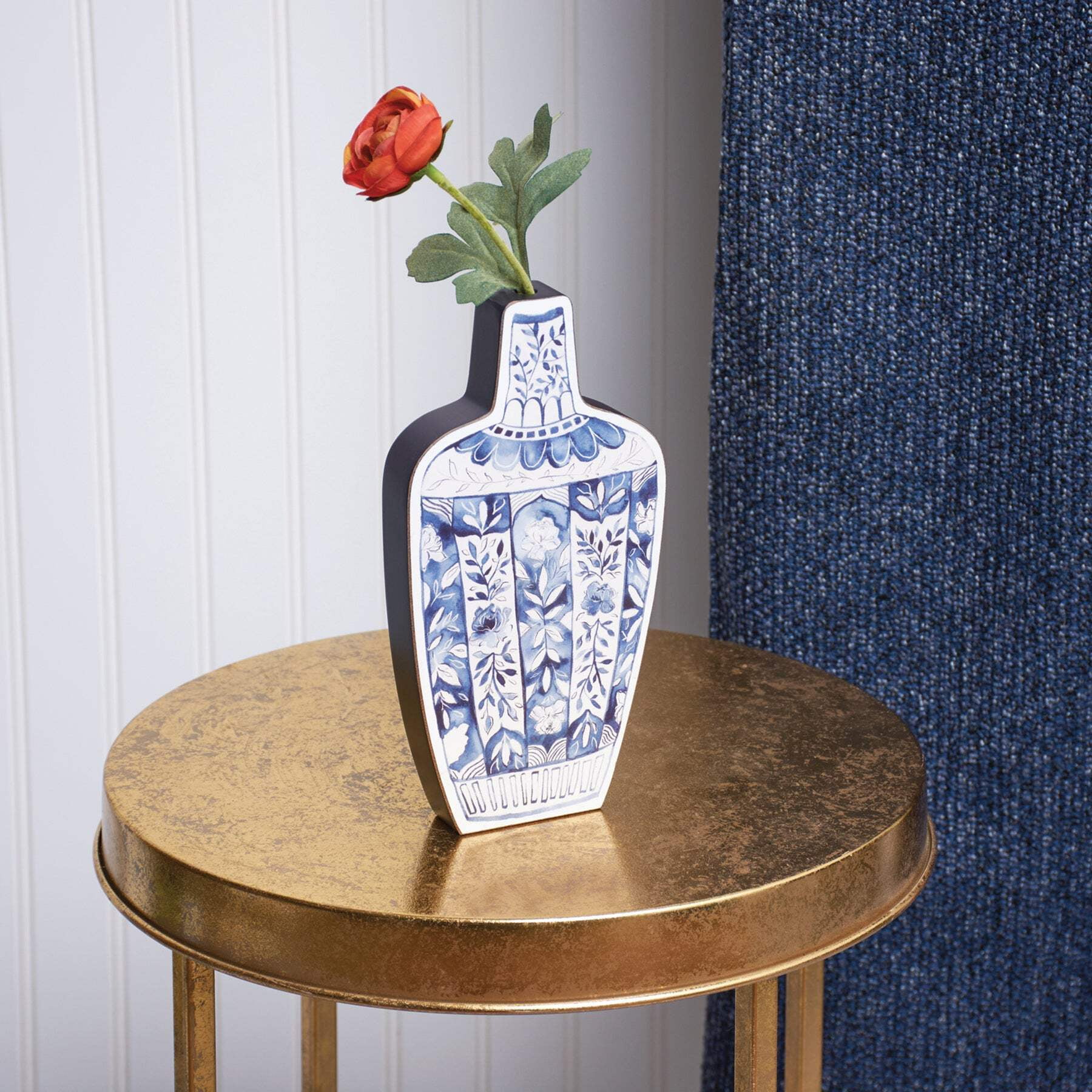 Blue Jar 2D Vase Shaped Wood Decor | Hand Painted Floral Designs ...