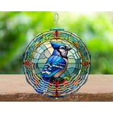Blue Jay 3D Wind Spinner Faux Stained Glass Aluminum Garden Art ...