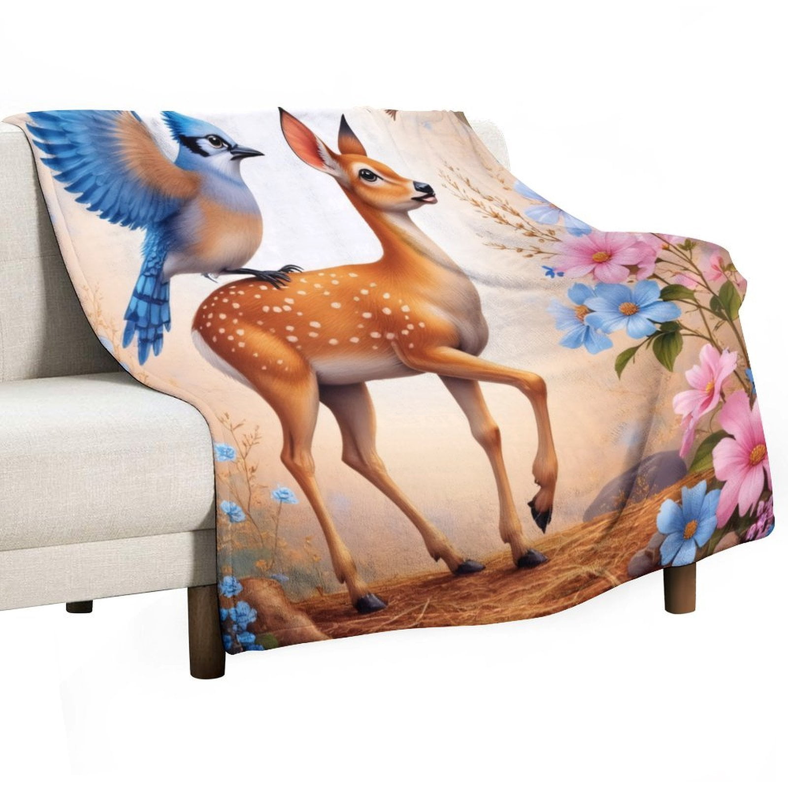Blue Jay And Fawn in Garden Blanket Soft Throw Warm Lightweight Plush ...