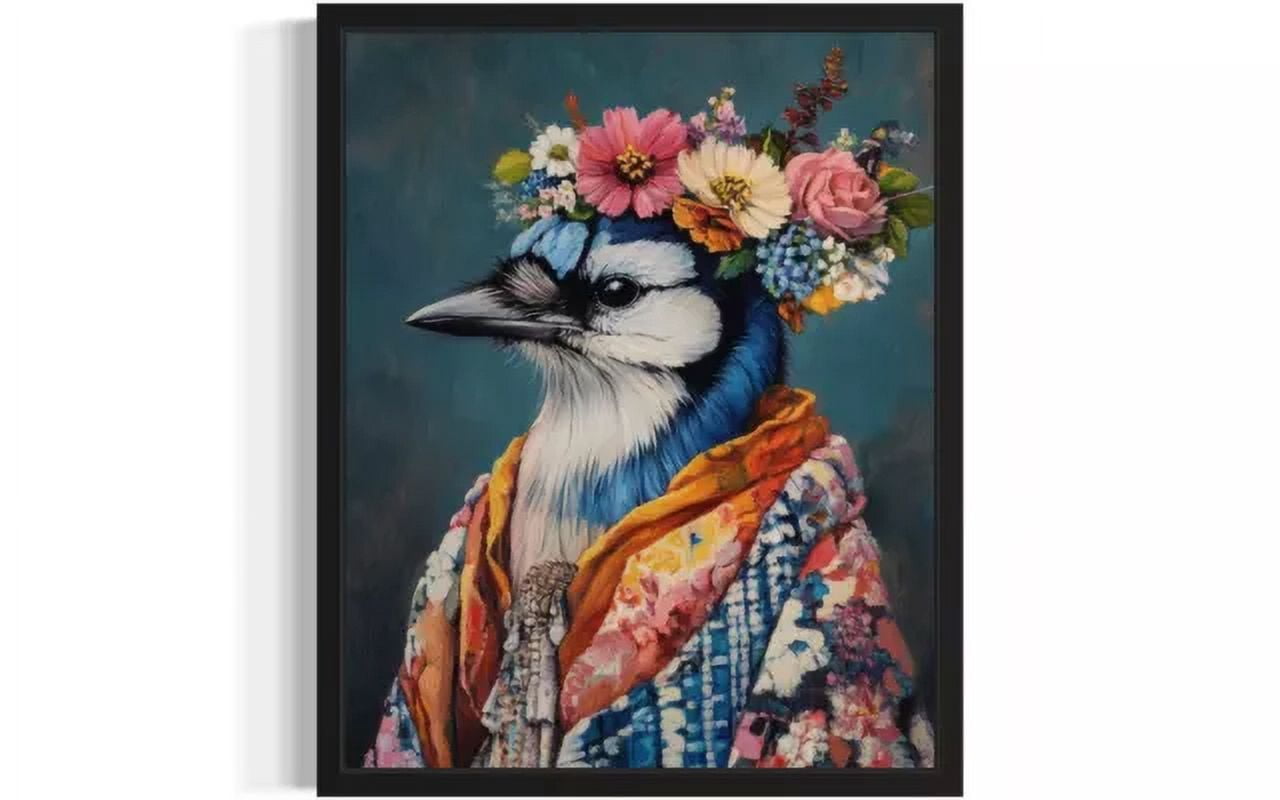 Blue Jay Animal With Flowers Bathroom Art Print Poster Wall Art ...