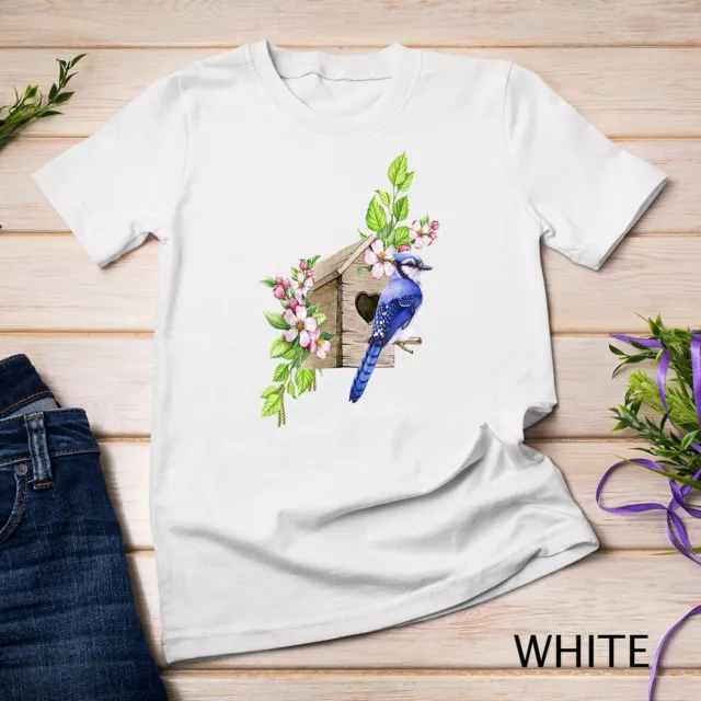 Blue Jay Bird Birdhouse And Pink Blossoms Bird Watching Unisex S-5XL T ...