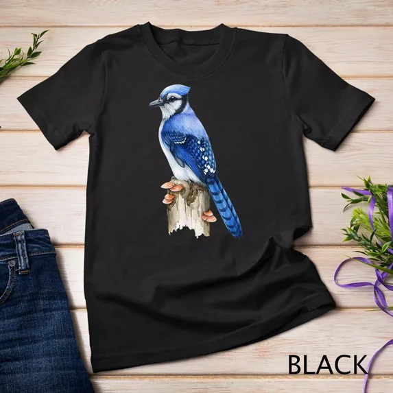 Blue Jay Bird On A Tree Stump North American Watcher Unisex T-Shirt up ...