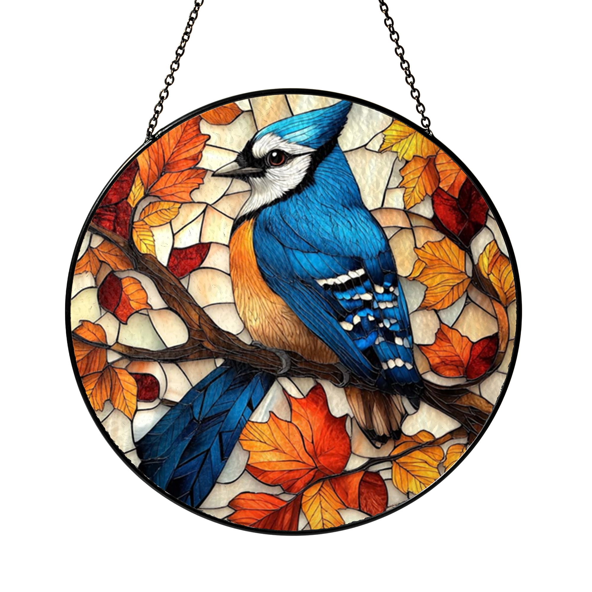 Blue Jay Bird Stained Glass Style Suncatcher, Decorative Nature Window ...