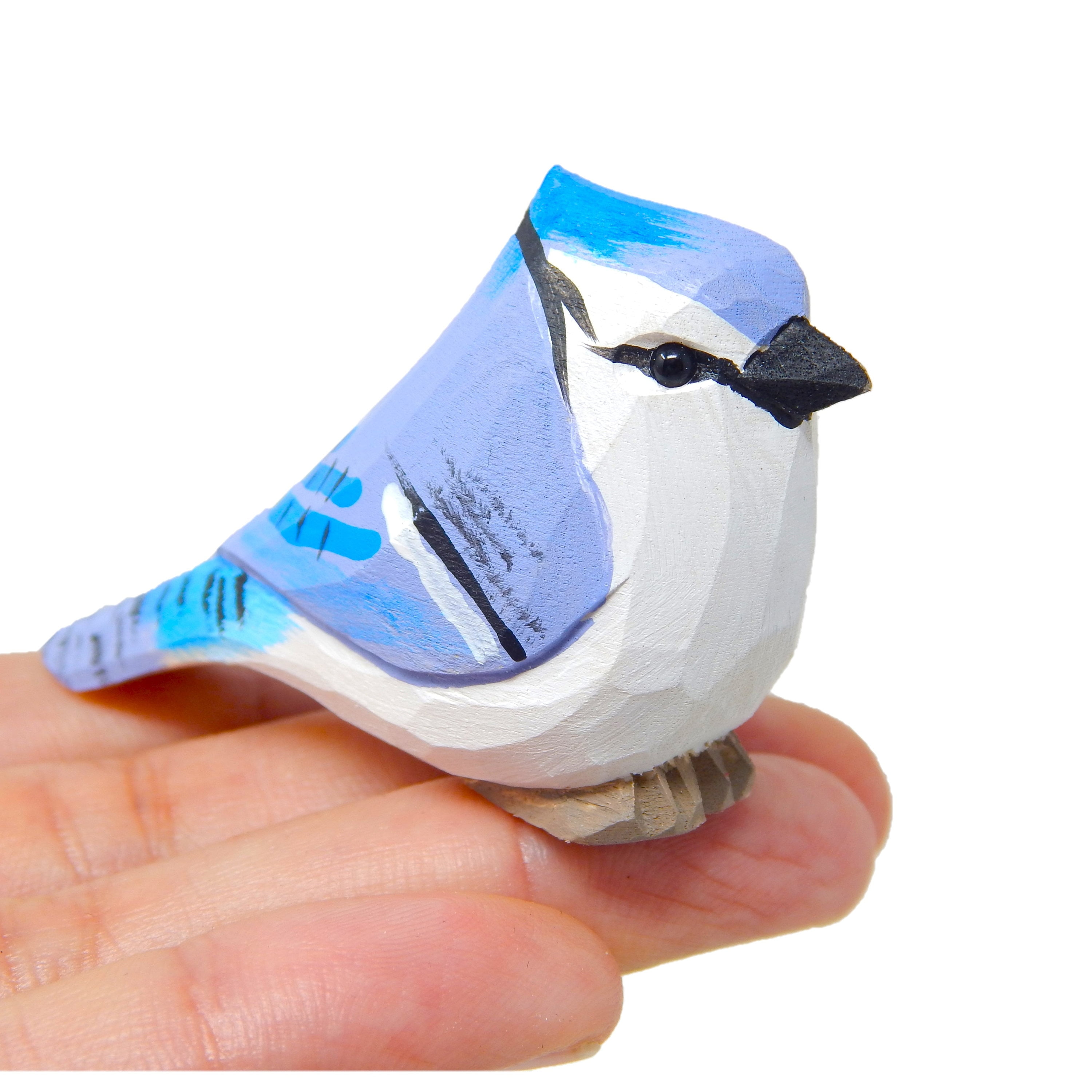 Blue Jay Bird Wood Figurine Statue Crested Jaybird Sculpture Ornament ...