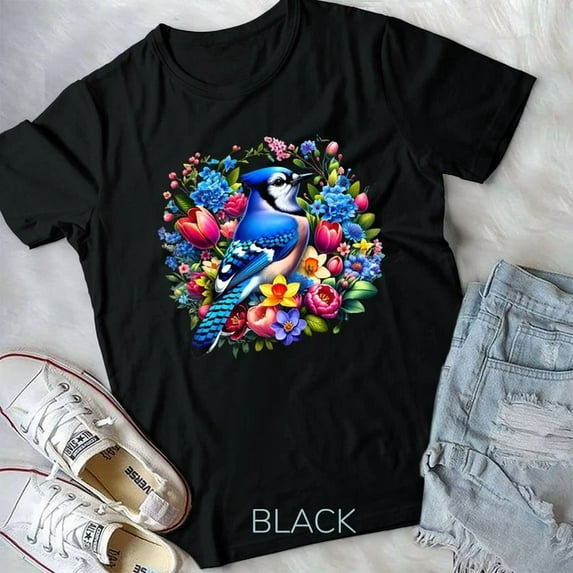 Blue Jay Birds Spring Flowers Raglan Baseball Tee Unisex T-Shirt ...