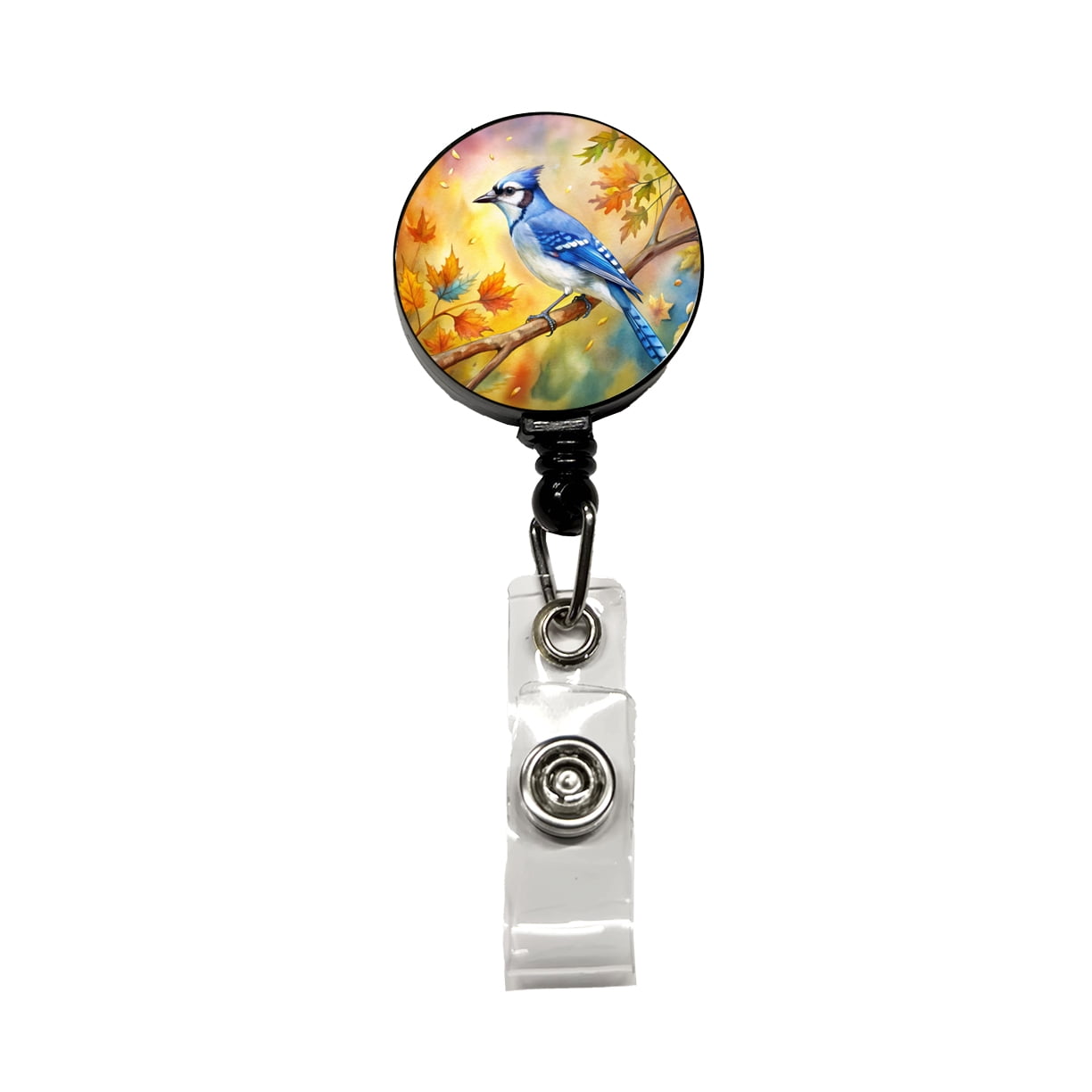 Blue Jay In Tree Watercolor Retractable Reel ID Badge Key Card Name Tag ...