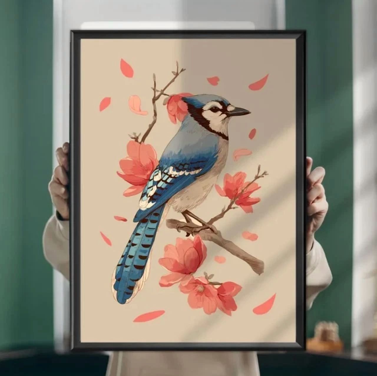 Blue Jay Painting Vibrant Songbird Wall Art Print Art Home Decor ...