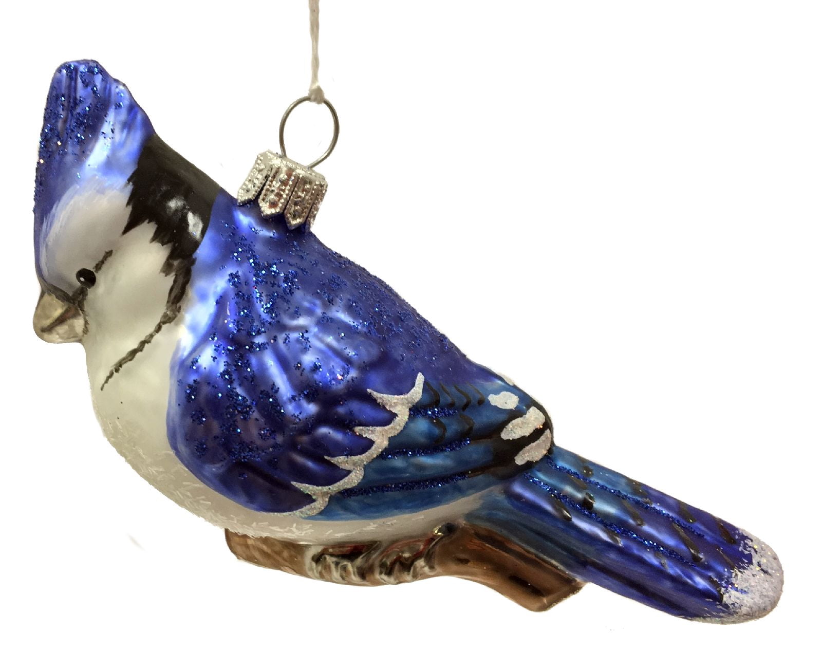 Blue Jay Sitting on Branch Polish Glass Christmas Tree Ornament ...