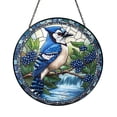 Blue Jay Stained Glass Panel Round Nature Inspired Window Decor ...