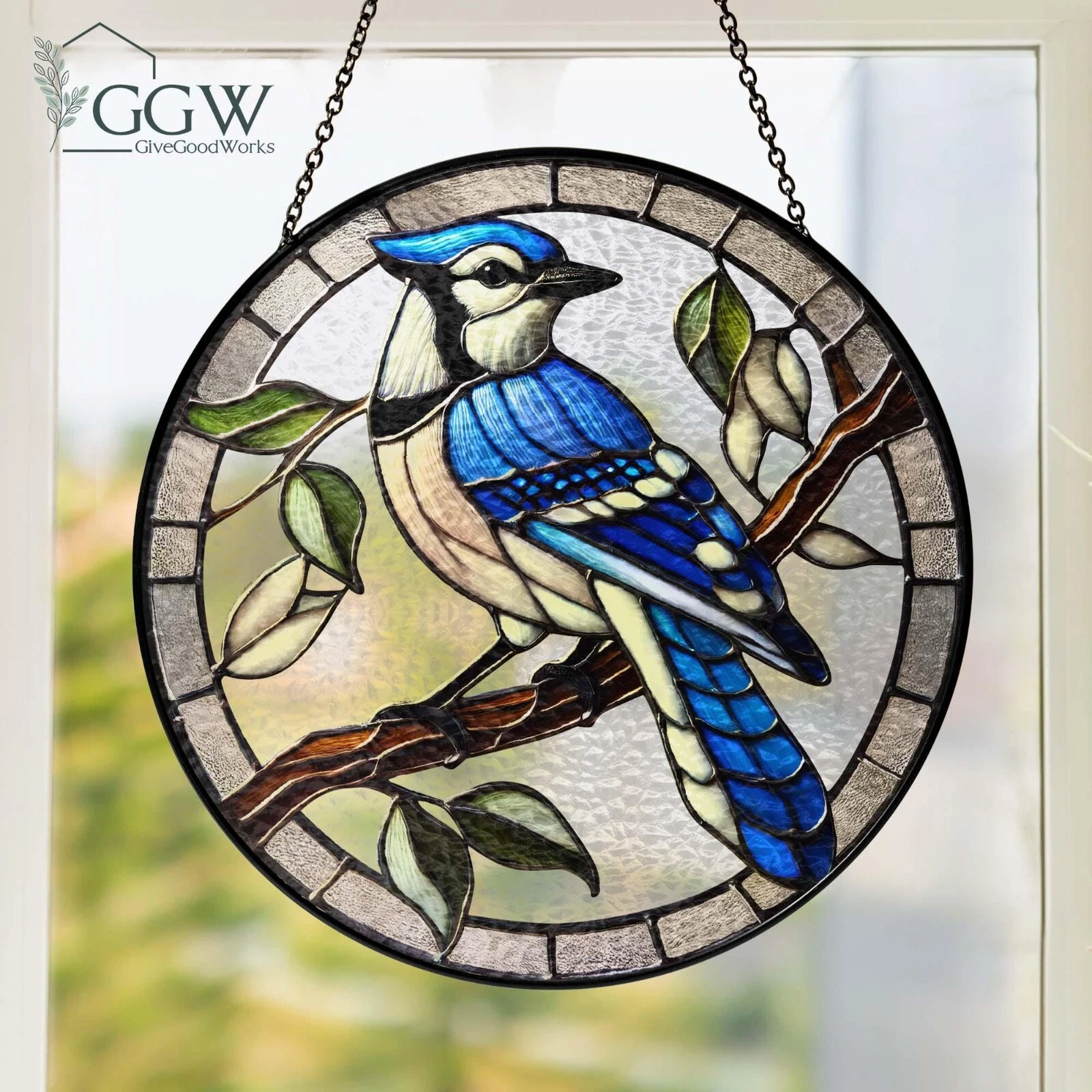 Blue Jay Stained Glass Suncatcher Decor, Blue Bird Ornament, Blue Jay ...