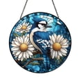Blue Jay Stained Glass Suncatcher, Vibrant Bird and Daisy Window ...