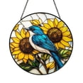 Blue Jay Sunflower Stained Glass Suncatcher Window Hanging, Round Bird ...