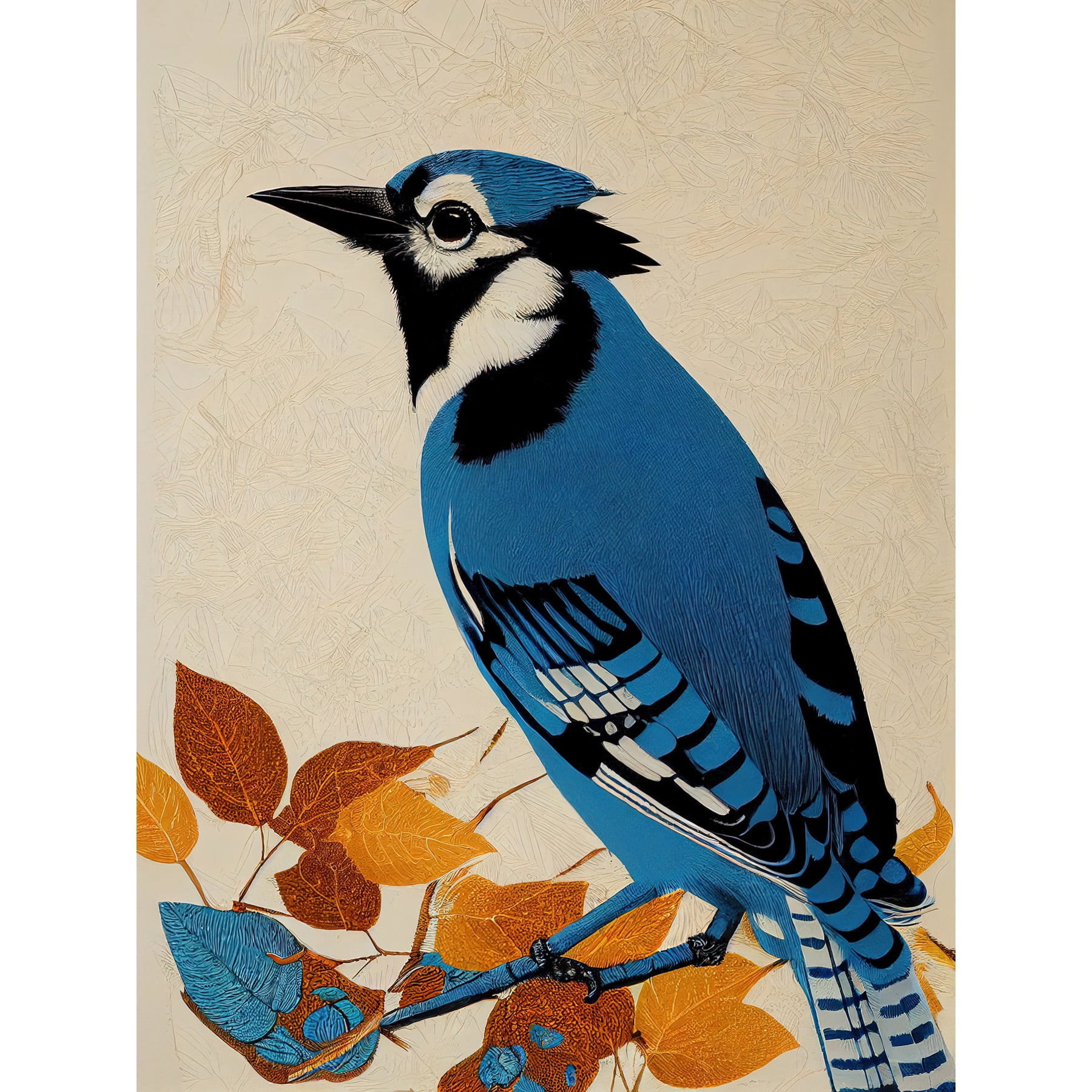 Blue Jay Textured Autumn Bird Extra Large XL Wall Art Poster Print - Walmart.com