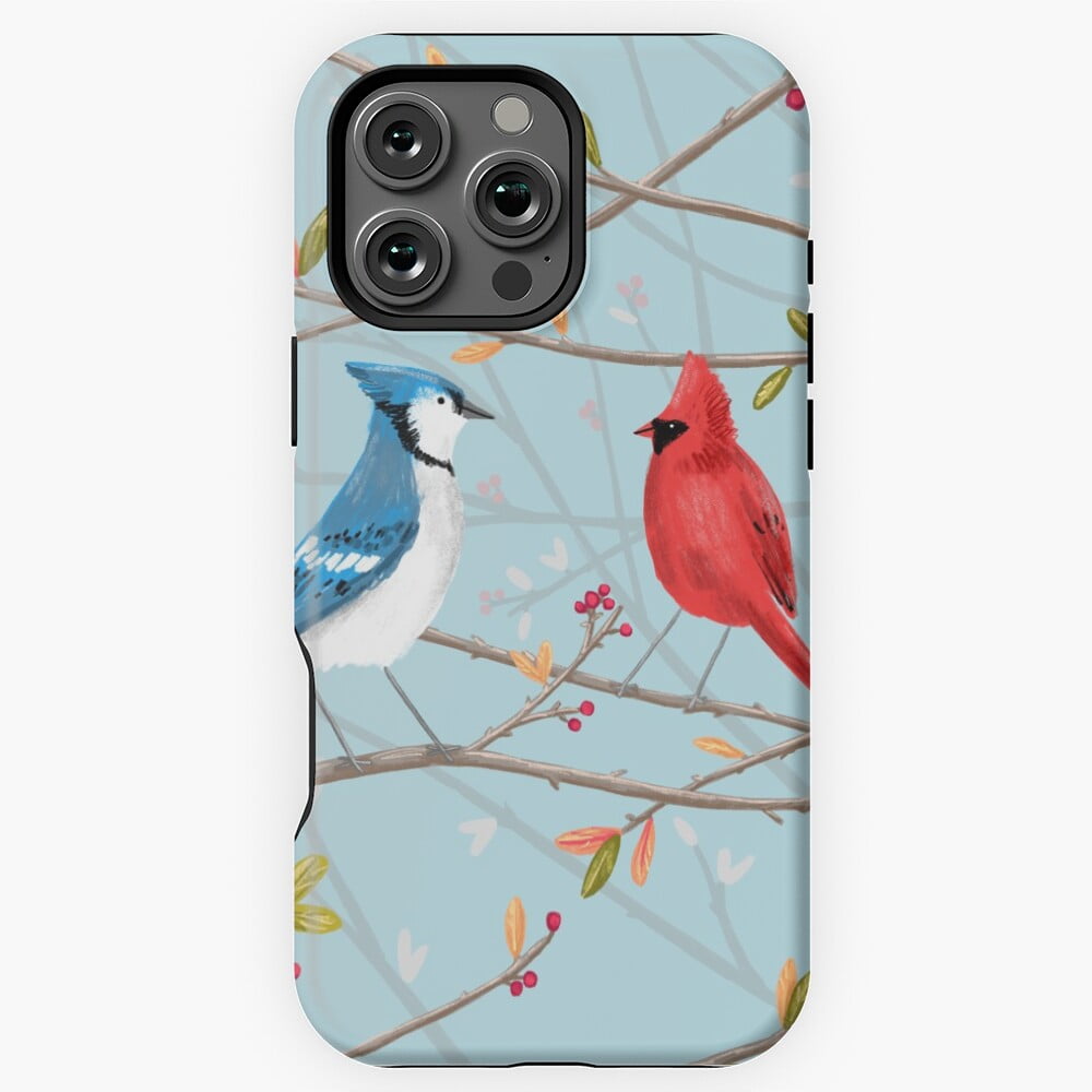 Blue Jay and Red Cardinal Winter Birds Art Phone Case Compatible iPhone ...