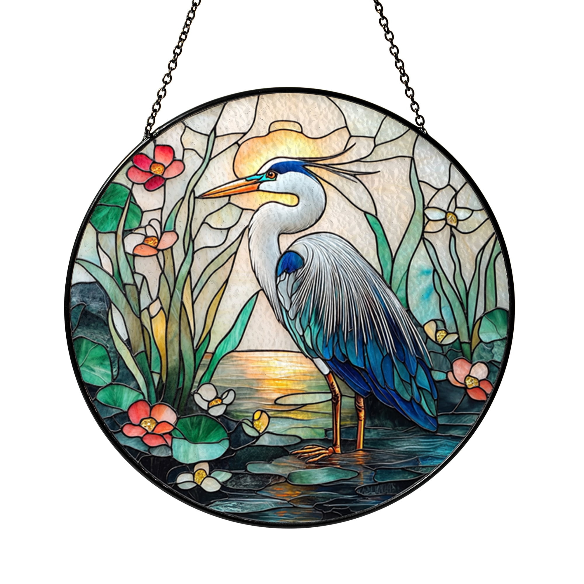 Blue Jays Flying Over Lavender Field Round Stained Glass Suncatcher ...