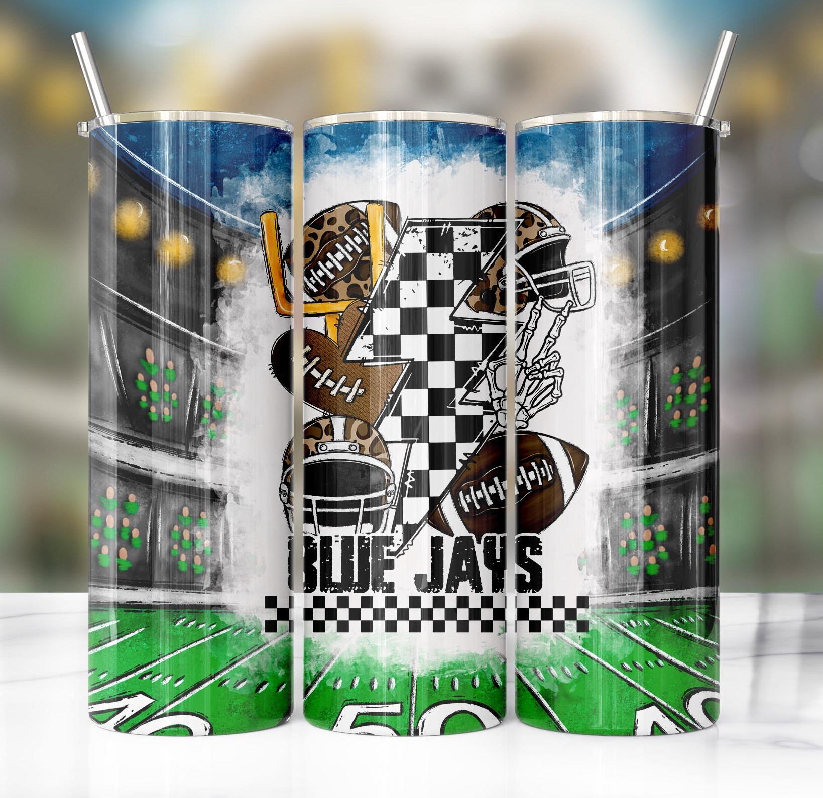 Blue Jays School Team Mascot Preppy Football 20 Oz Skinny Metal Tumbler ...