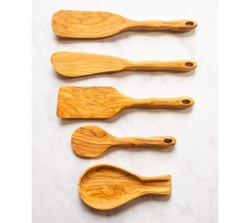Blue Jean Chef 5-Piece Olive Wood Cooking Utensil Set, Wooden Kitchen ...