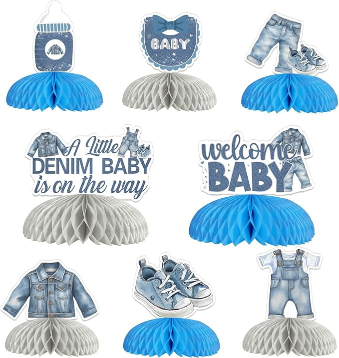 Blue Jean Denim Baby Shower Decorations, 8pcs a Little Denim Baby Is On ...