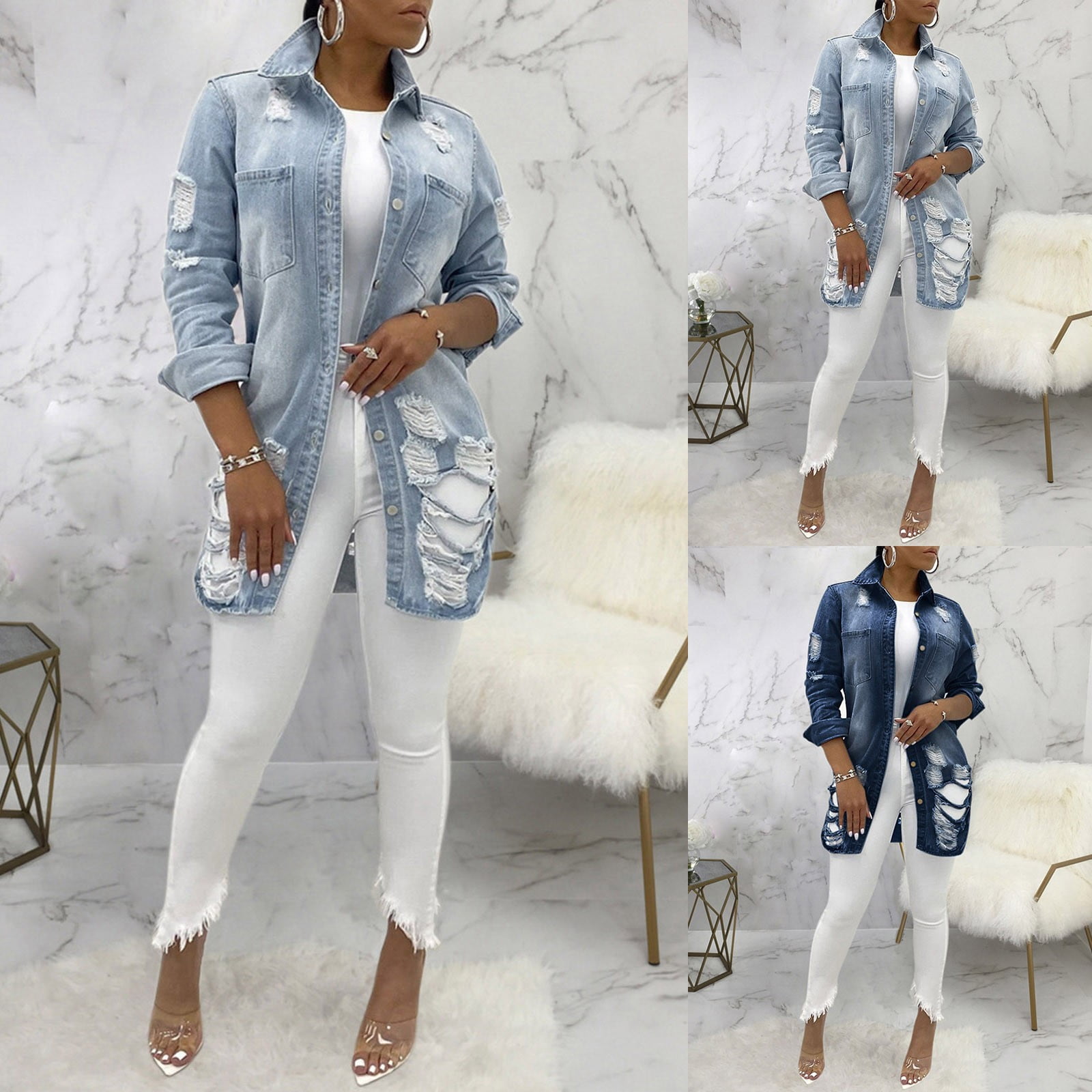 Blue Jean Jackets Women Women Denim Jacket Casual Long Sleeve ...