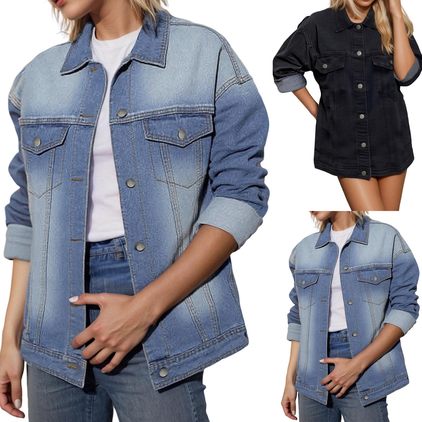 Blue Jean Jackets Women Women's Denim Jacket Button Down Casual Jacket ...