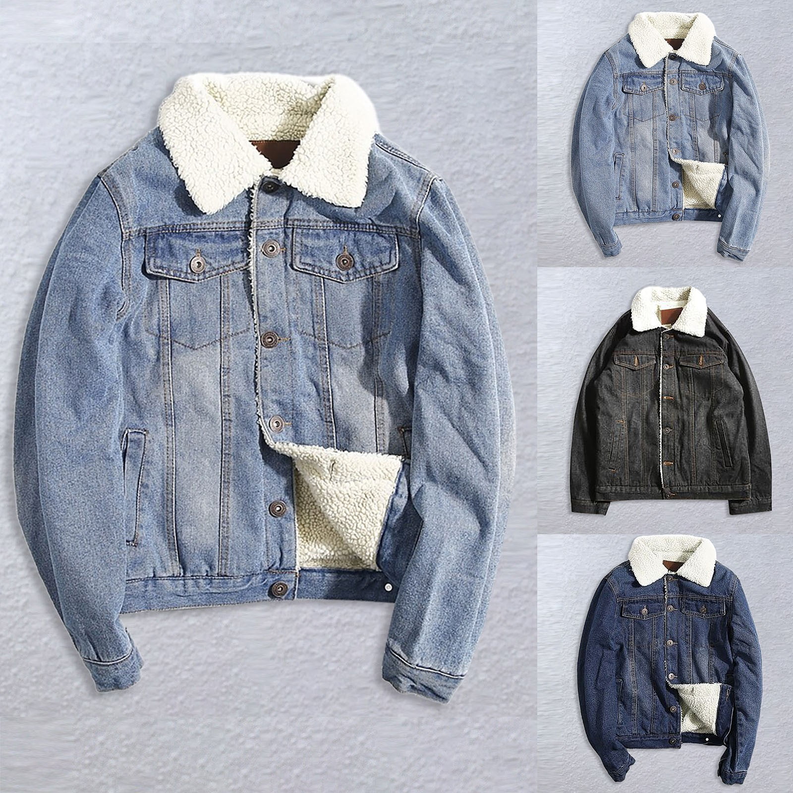 Blue Jean Jackets Women Womens Jean Jacket Lamb's Wool Coat Long Sleeve ...