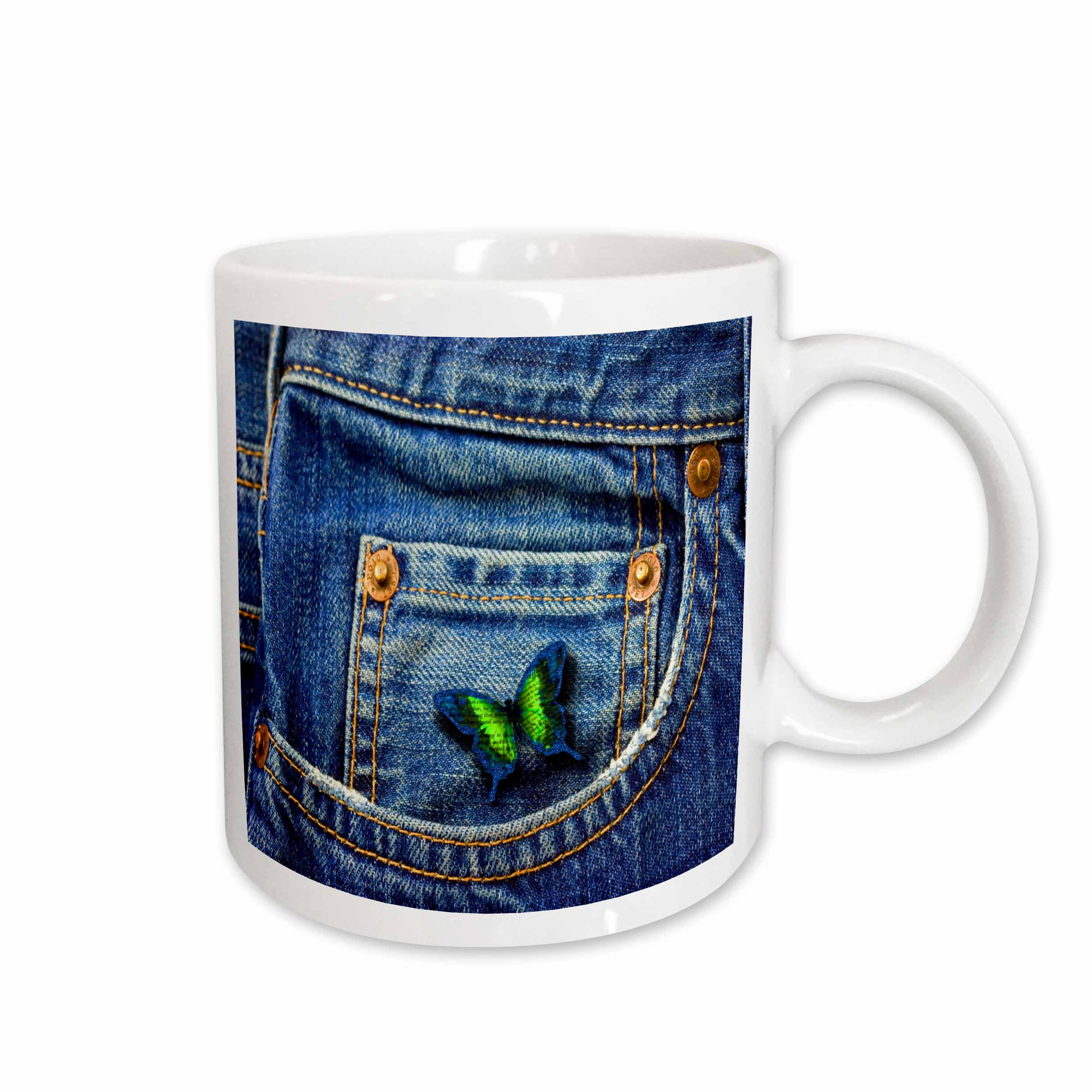 3drose, Blue Jean Pattern with Beautiful Blue and Aqua Butterfly on the ...