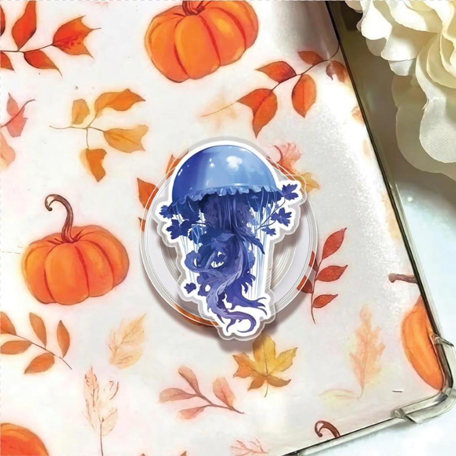 Blue Jellyfish Acrylic Phone Grip, Ocean Holder, Mystical Sea Creatures ...
