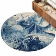 Blue Jellyfish Area Rugs 4' (Round) Marine Animal Coral Shell Ocean ...