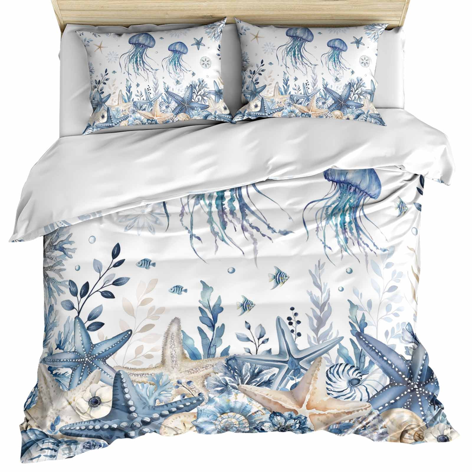 Blue Jellyfish Coastal Bedding 3 Piece Duvet Cover Set Queen Size ...