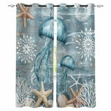 Blue Jellyfish Coastal Blackout Curtains 45 Inches Long, Summer Beach ...