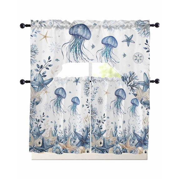 Blue Jellyfish Coastal Kitchen Curtains Sets 24 Inch Length with ...