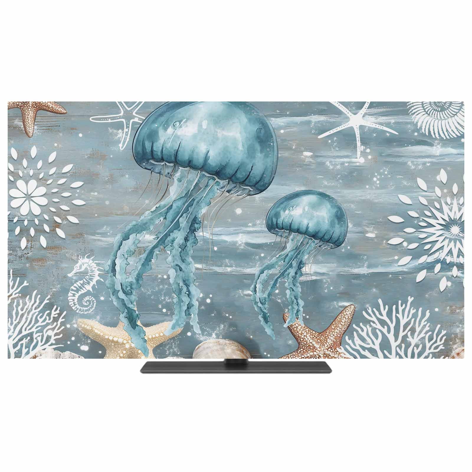 Blue Jellyfish Coastal TV Dust Cover,Stretchable TV Screen Desktop ...