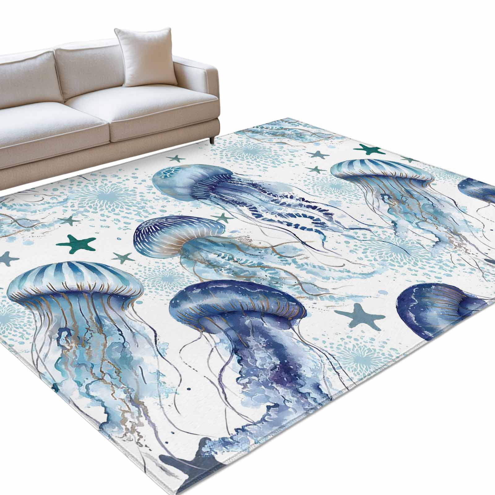 Blue Jellyfish Coastal Washable Rug 2.7x5 Area Rug for Living Room ...