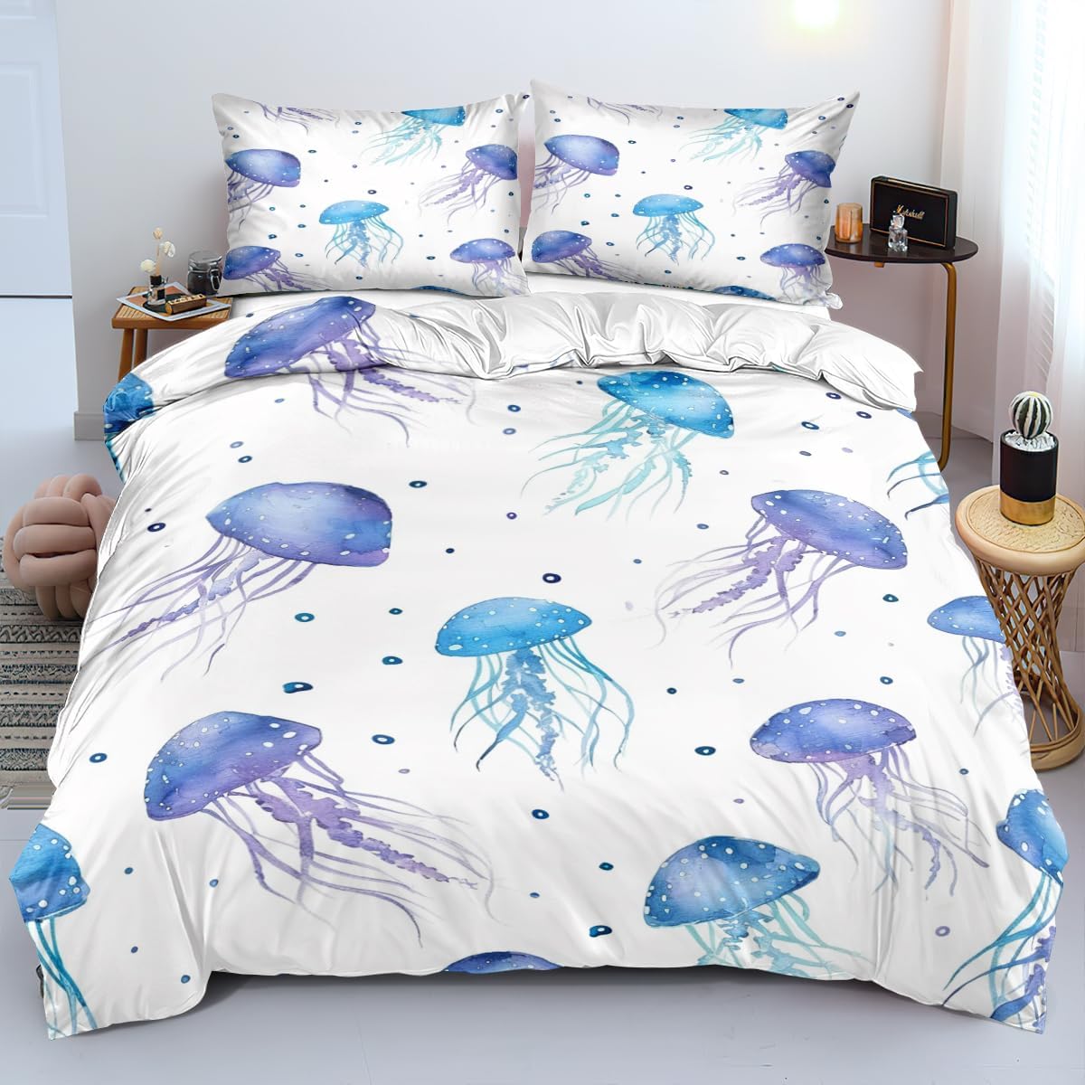 Blue Jellyfish Duvet Cover Tie Dye Comforter Cover Sea Jellyfishs Quilt ...