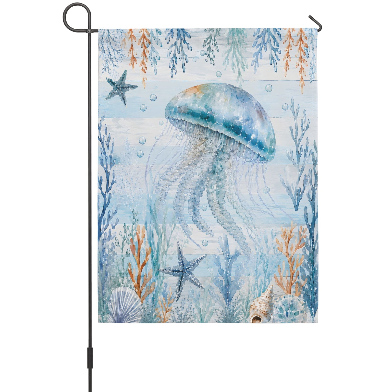 Blue Jellyfish Garden Flag 12 x 18 Inches, Nautical Coastal Shell ...