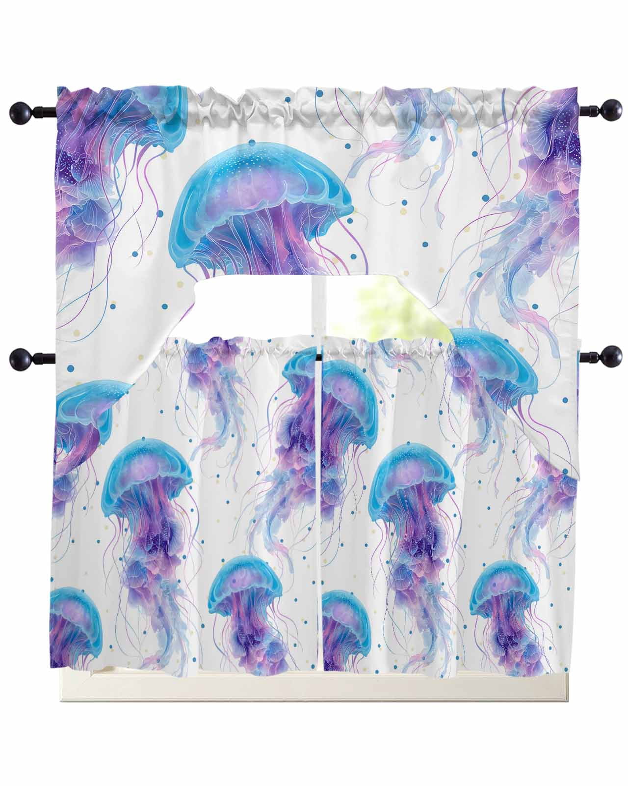 Blue Jellyfish Kitchen Curtains Sets 24 Inch Length with Valance ...