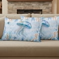 Blue Jellyfish Pillow Covers Set of 2, Nautical Coastal Shell Bubble ...