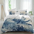 Blue Jellyfish Queen Duvet Cover Set, Marine Animal Coral Shell Ocean ...