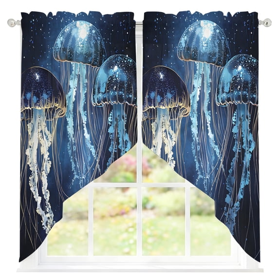 Blue Jellyfish Sheer Curtains Swag Valances for Windows Ocean Dreamy ...
