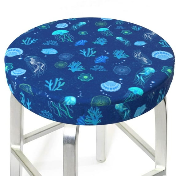 Blue Jellyfish Shell Coral Bar Stool Covers - Stretch Round Seat Covers ...