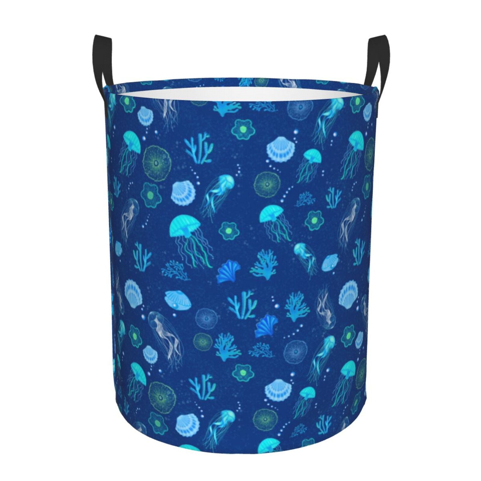 Blue Jellyfish Shell Coral Laundry Basket, Laundry Hamper Waterproof ...