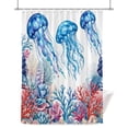 Blue Jellyfish Shower Curtains for Bathroom, Red Coral Shell Ocean Life ...