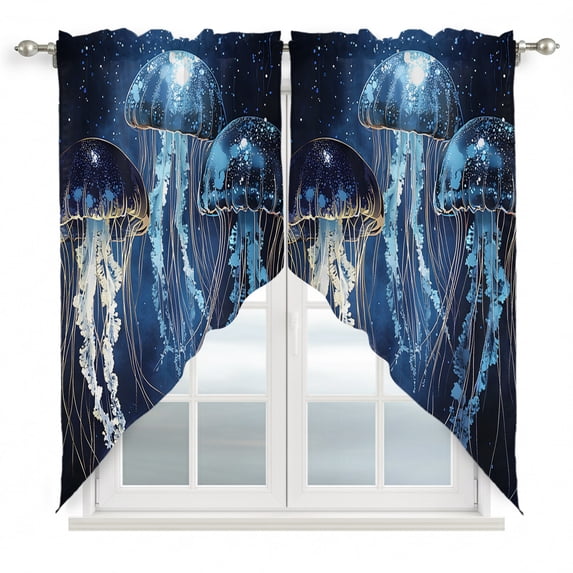 Blue Jellyfish Swag Valances for Windows 45 inches Long, Ocean Dreamy ...