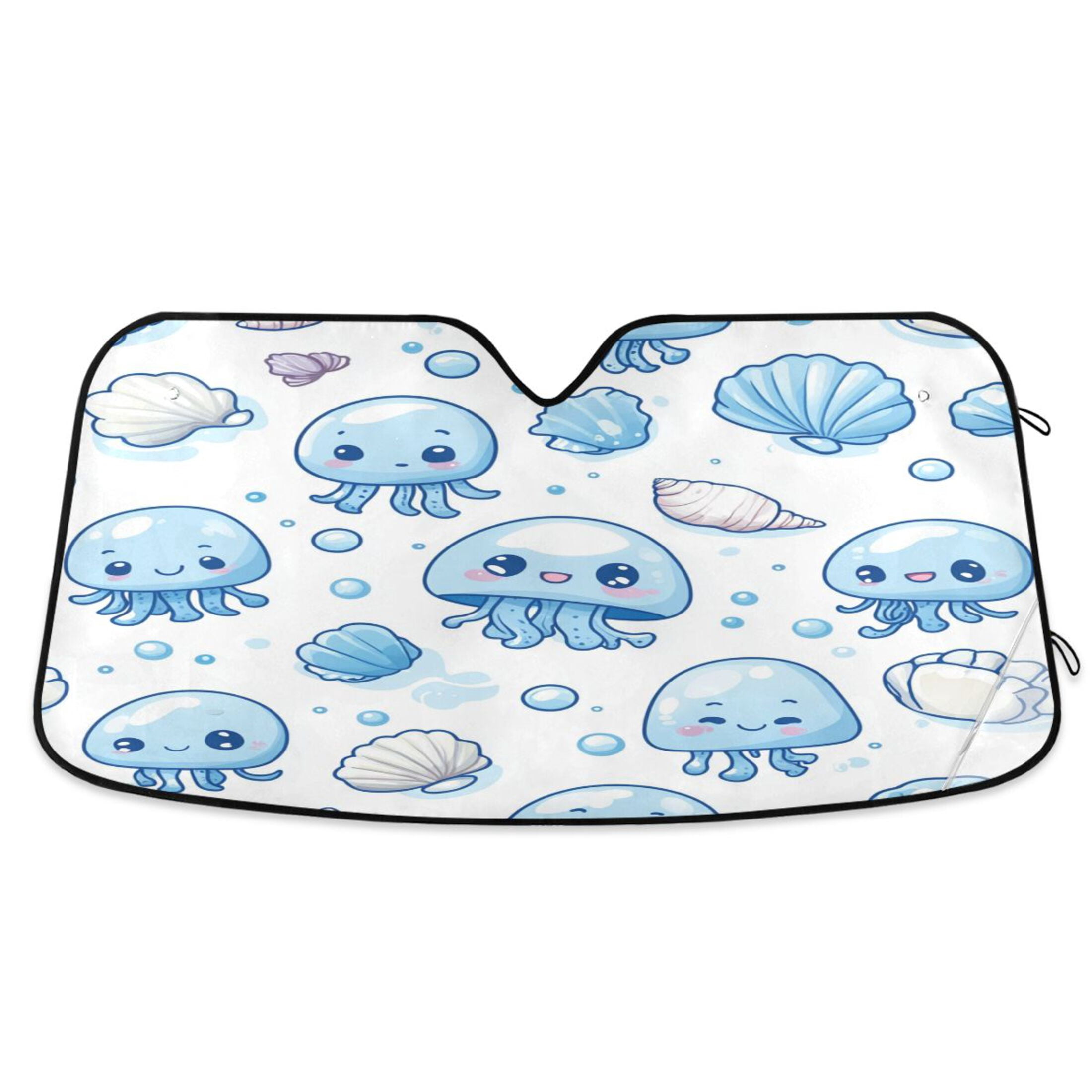 Blue Jellyfishes Shells Bubbles Cartoon Windshield Sun Shade Automobile ...