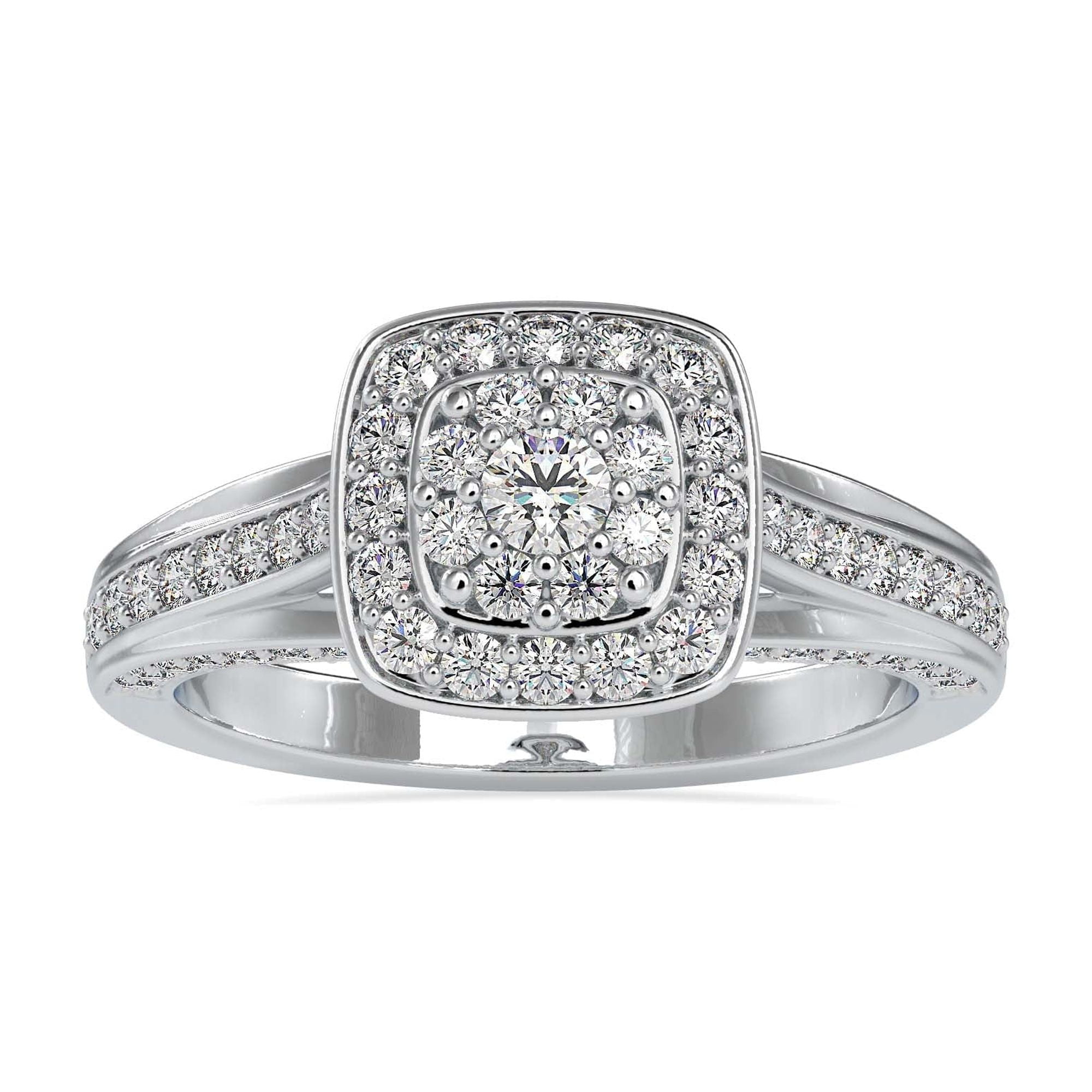 Blue Jewel 1.2 Ct Halo Engagement Ring for Women - Lab Created Round Cut Diamond - 14K White ...